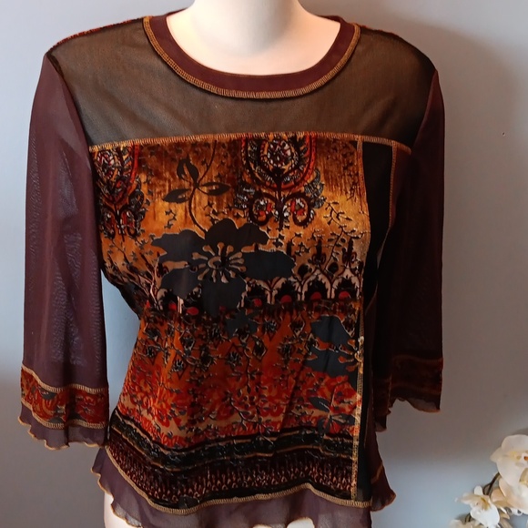 Tribal | Tops | Tribal Velvet Mesh Top | Poshmark